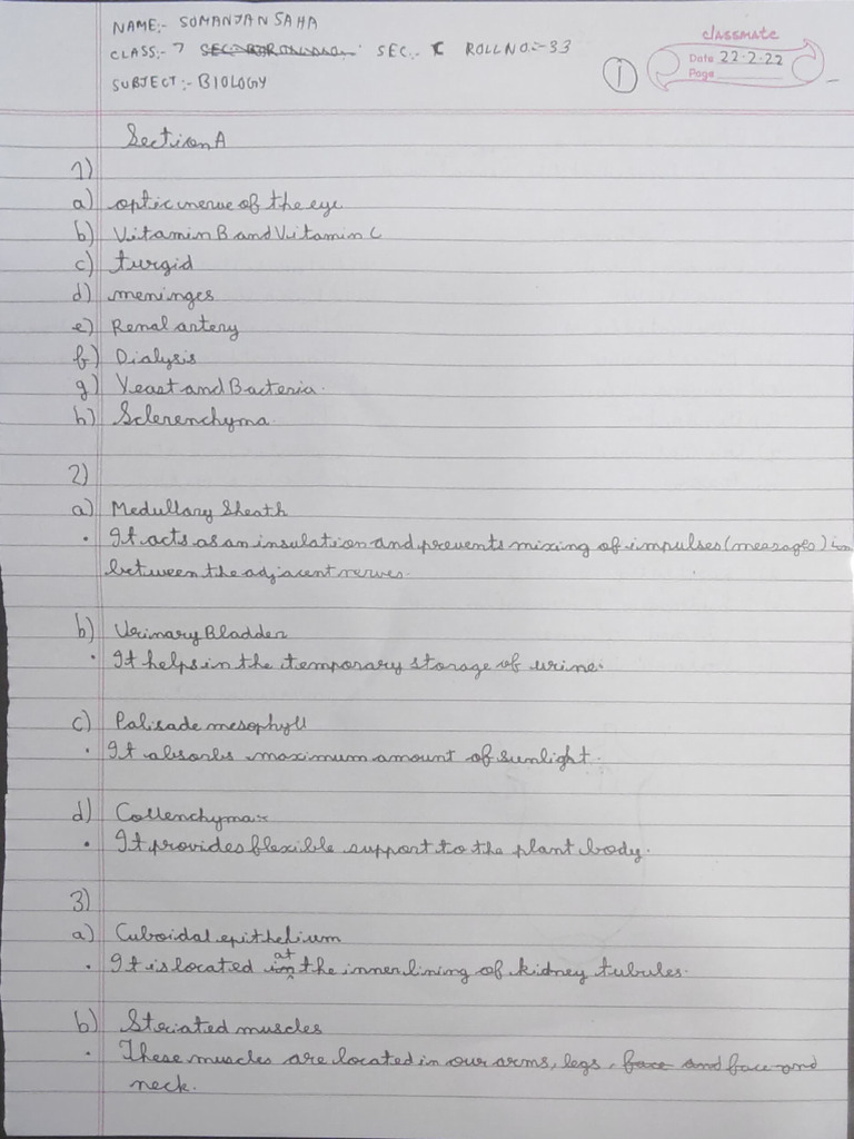 33 Somanjan Saha 7C Biology block test | PDF