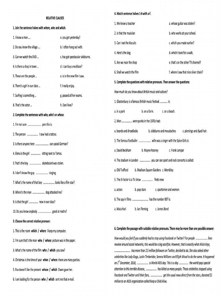 Relative Clauses Exercises-1 | PDF