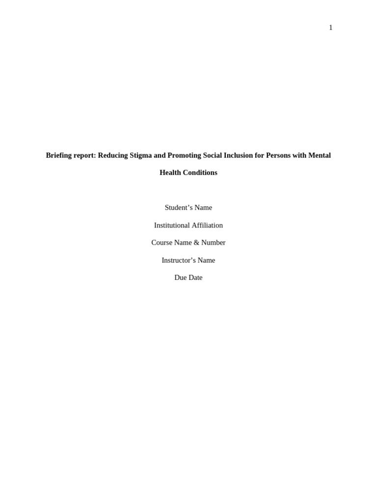 Briefing Report On Reducing Stigma and Promoting Social Inclusion For ...