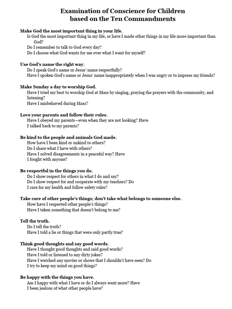 Examination of Conscience For Kids | PDF | Confession (Religion) | Penance