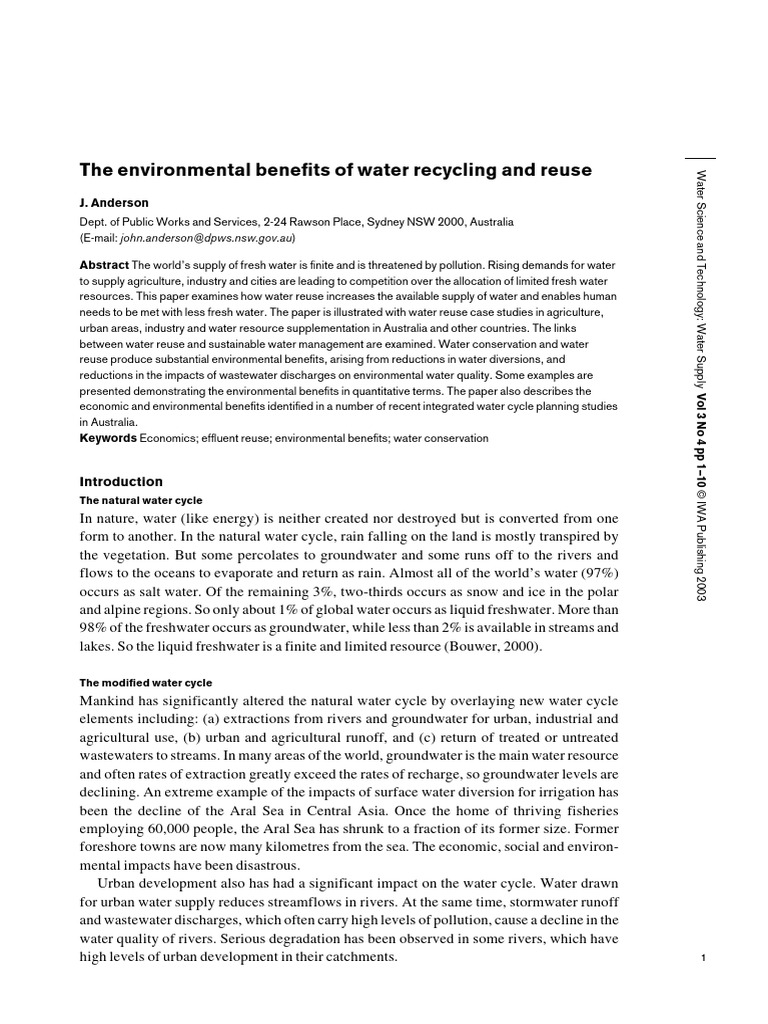 Environmental Benefits of Water Recycling | PDF | Reclaimed Water | Water