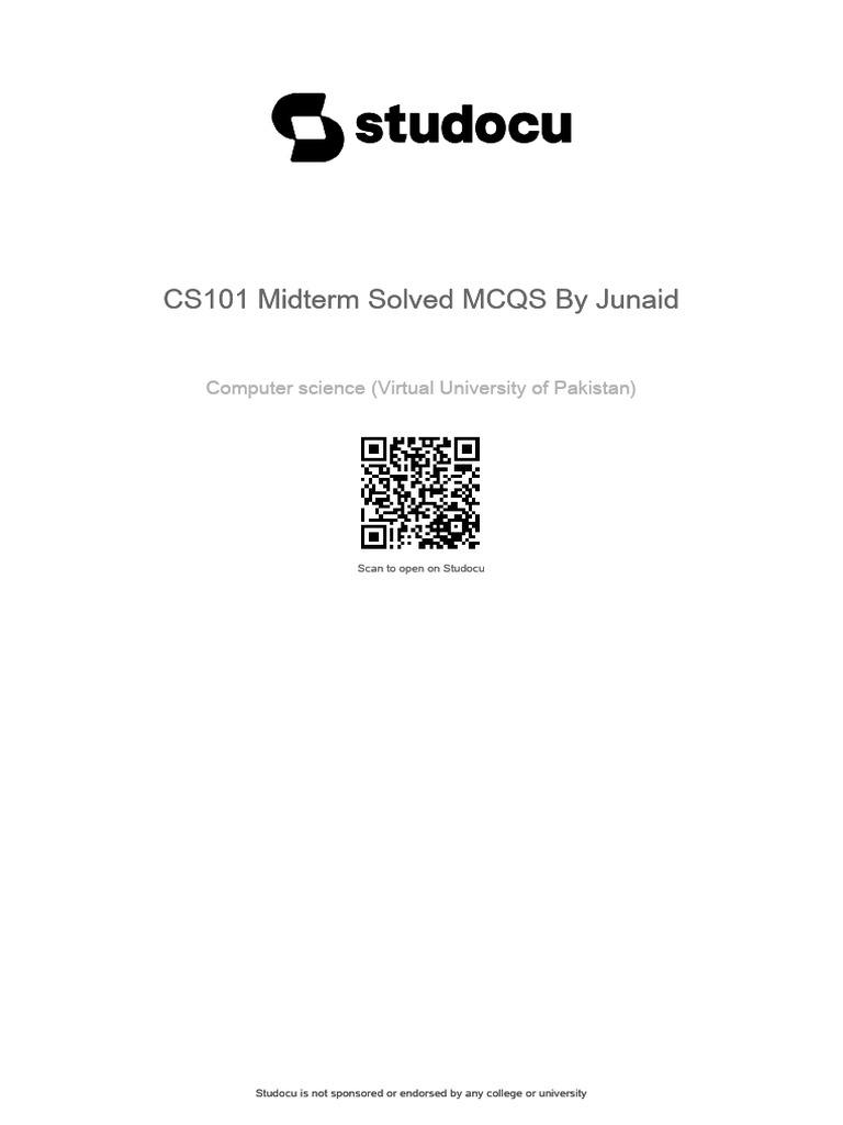 Cs101 Midterm Solved Mcqs by Junaid | PDF | Microsoft Word | Computer Network