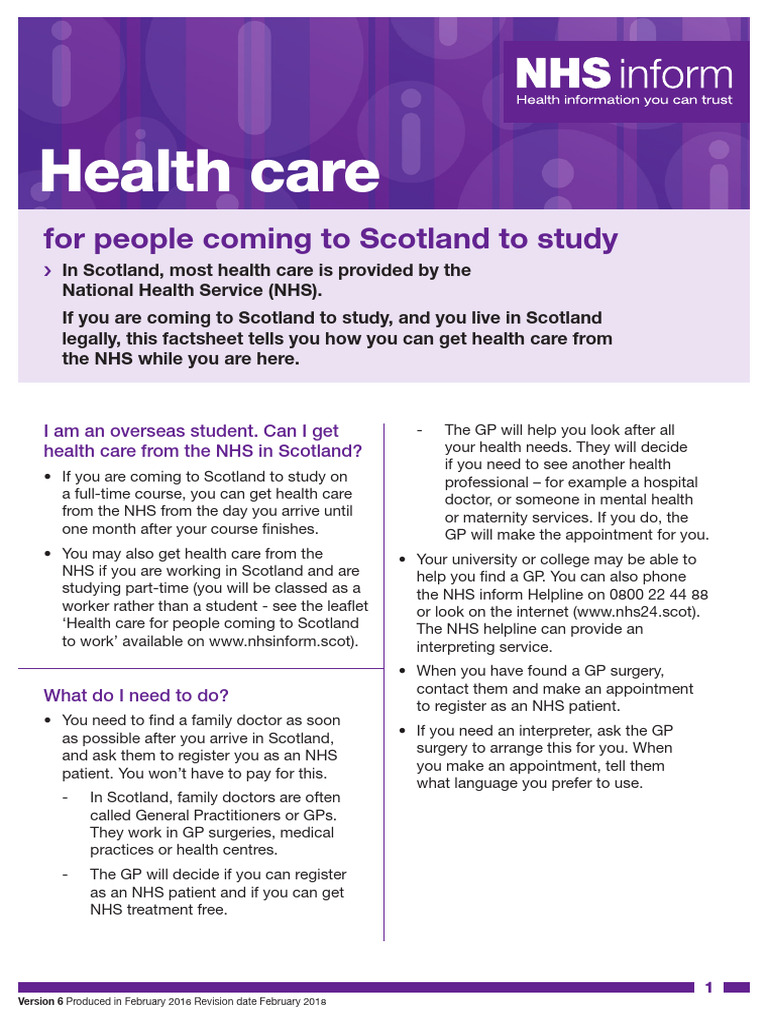 Health Care For People Coming To Scotland To Study v6 2016 197 1 | PDF ...