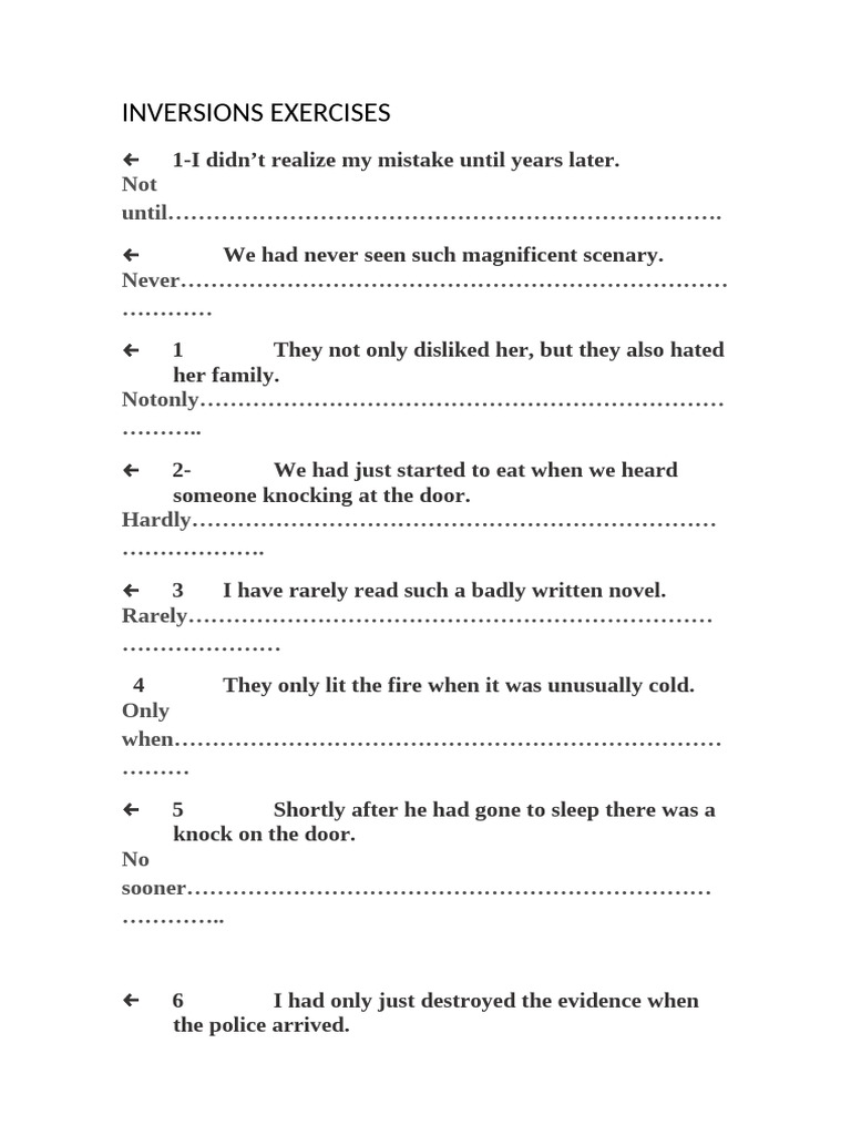 INVERSIONS EXERCISES (ALL) | PDF
