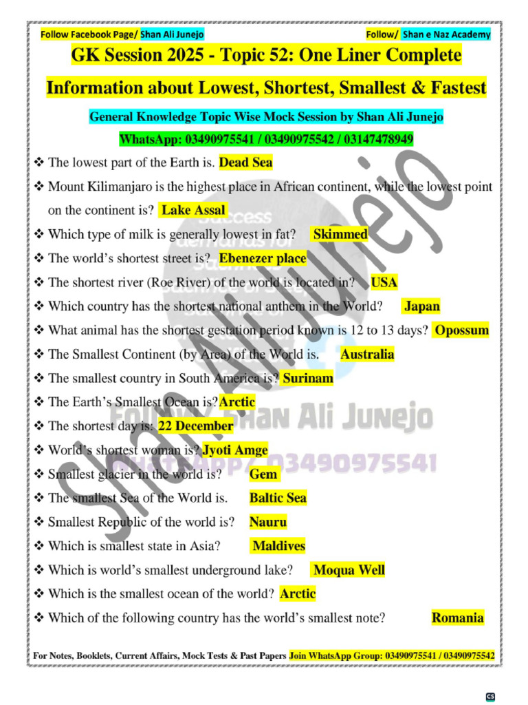 52nd Topic - GK Session 2025 by Shan Ali Junejo | PDF