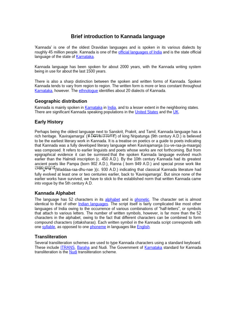 Overview of Kannada Language History | PDF | Languages Of Asia ...