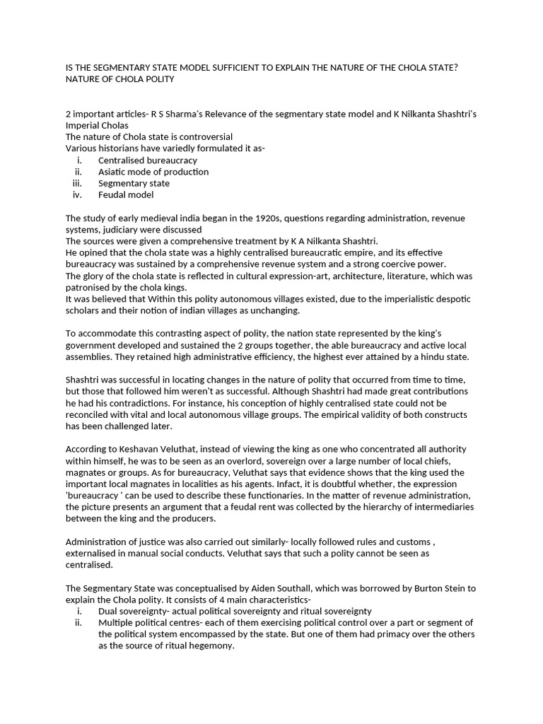 Chola State: Evaluating Segmentary Model | PDF | Bureaucracy | Sovereignty