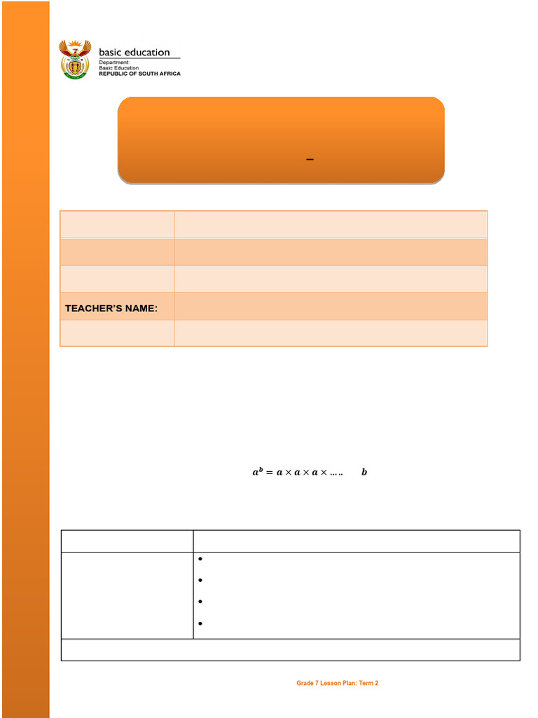 Grade 7 Lesson Plans Term 2 | PDF | Numbers | Learning