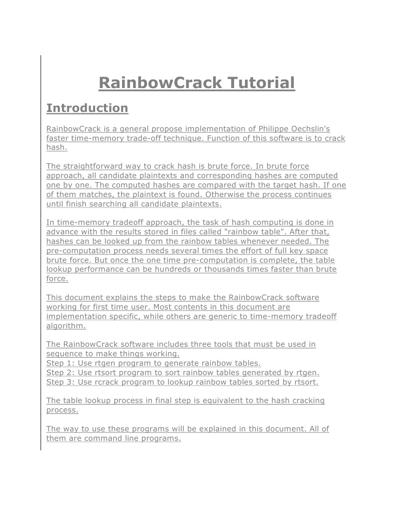 Rainbow Crack Tutorial | PDF | Areas Of Computer Science | Computing