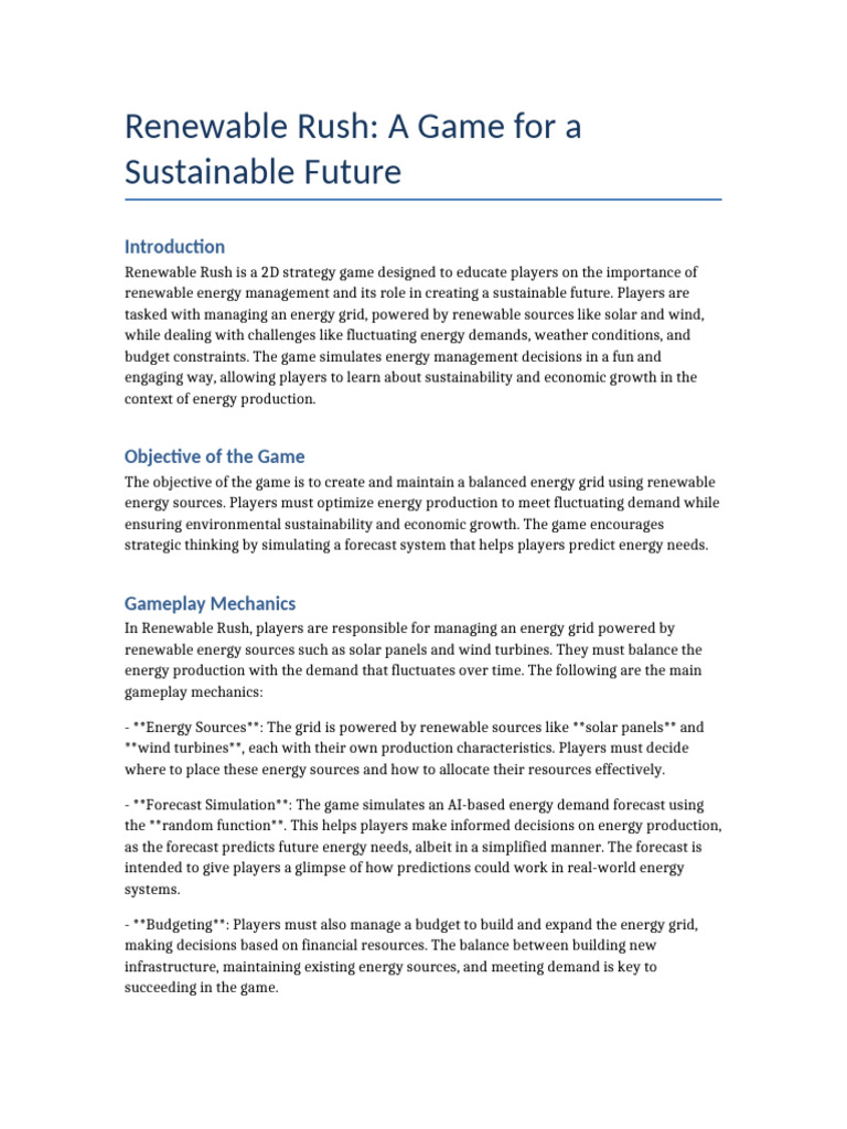 Renewable Rush Game Description | PDF | Energy Development | Forecasting