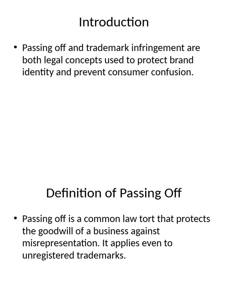 Passing Off vs Trademark Infringement | PDF