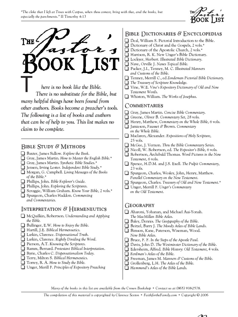 Pastor Book List | PDF | Epistle To The Colossians | Twelve Minor Prophets