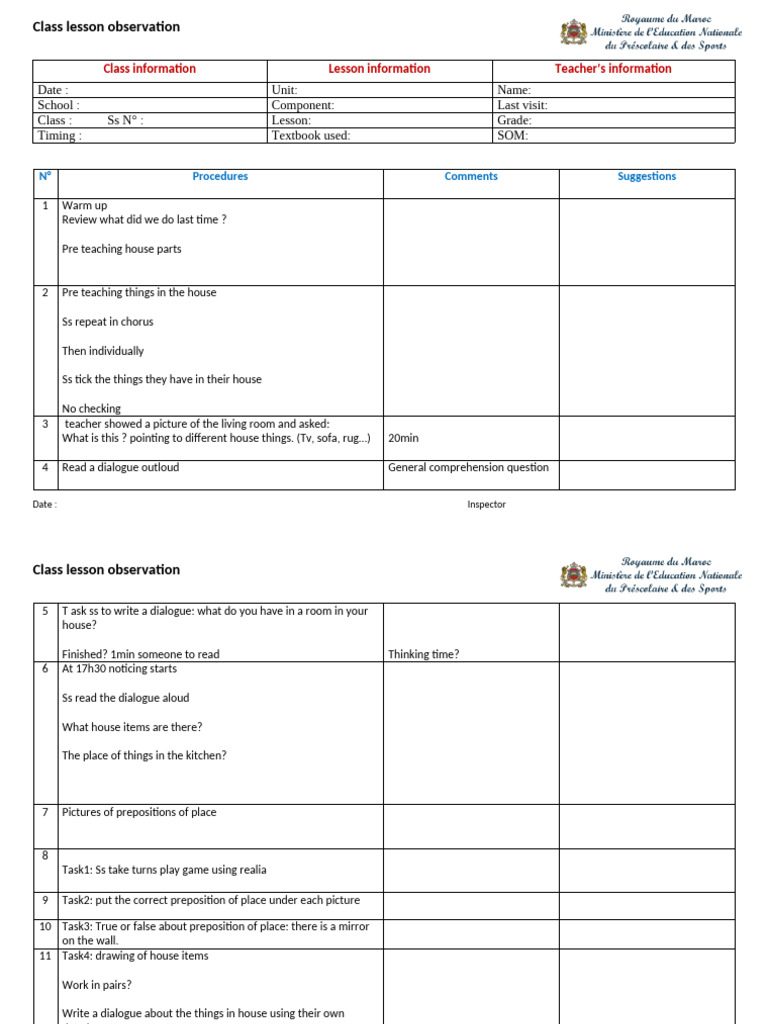 Observation sheet Blank Bounajat wardia | PDF