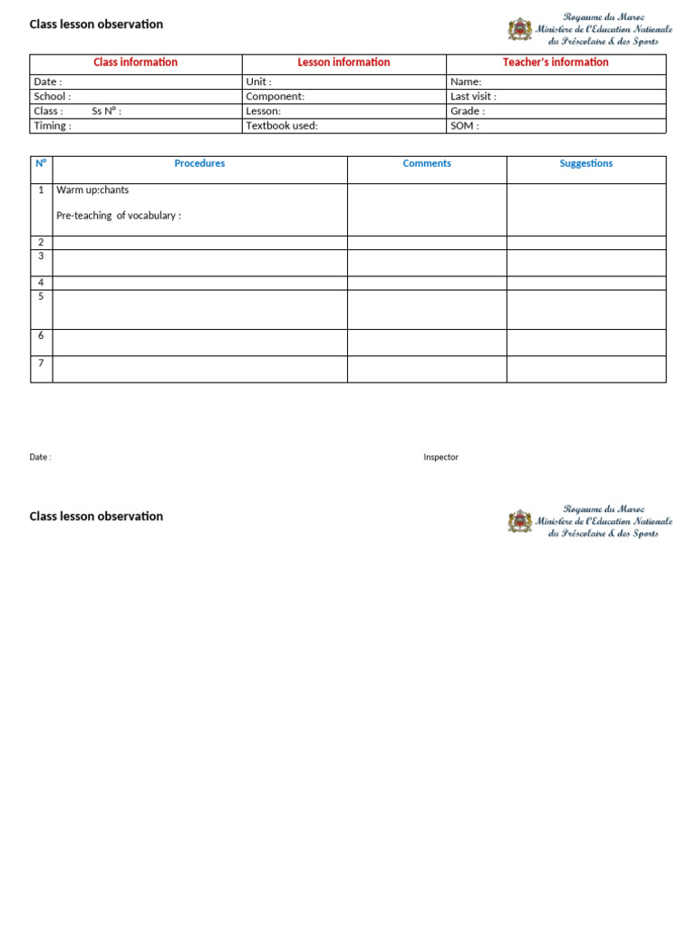 Observation sheet Blank | PDF