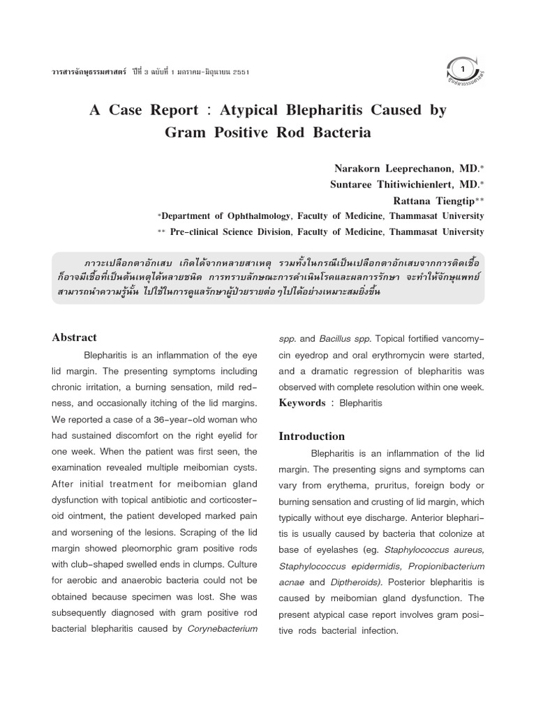 A Case Report: Atypical Blepharitis Caused by Gram Positive Rod Bacteria | PDF | Staphylococcus ...