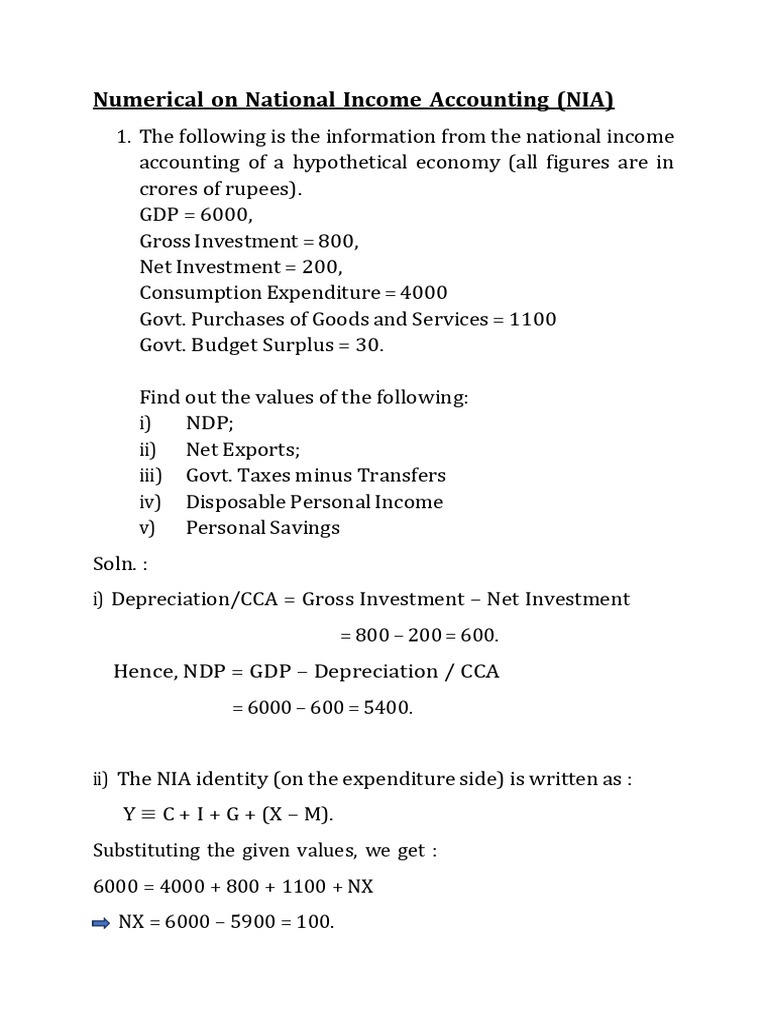 Numerical On National Income Accounting | PDF | Measures Of National ...