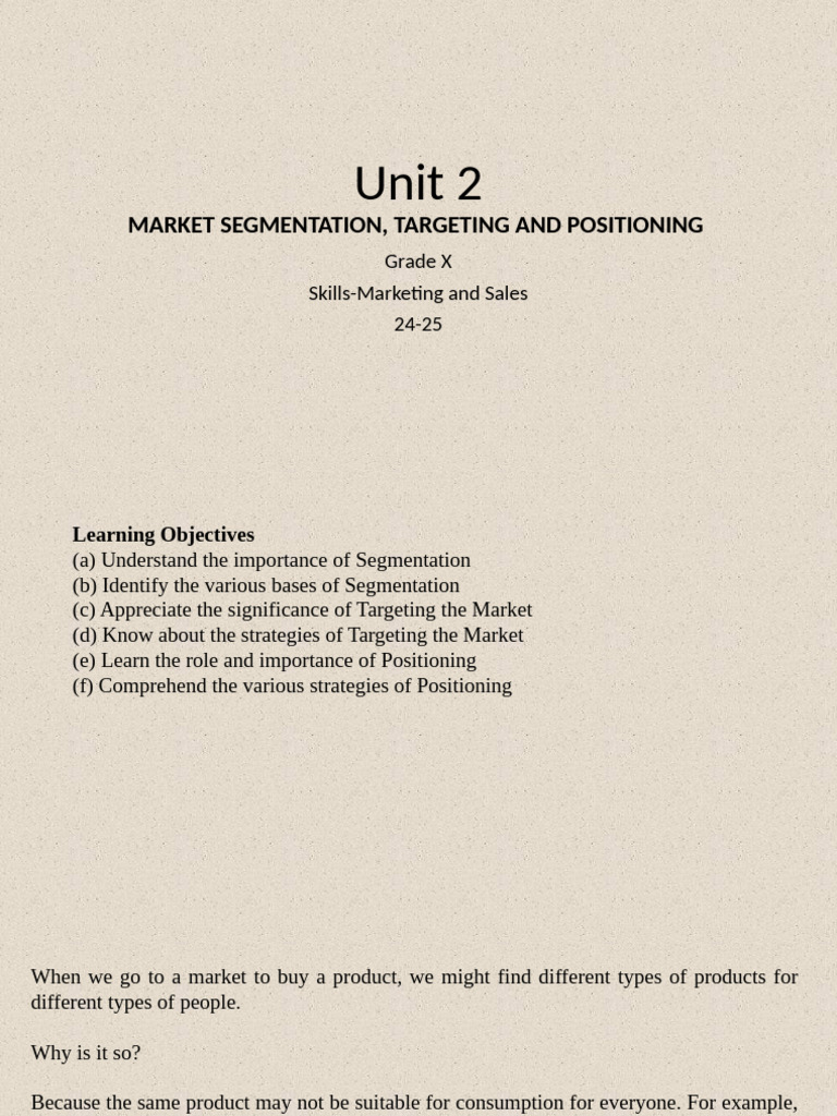 X - Unit 2 - Market Segmentation J Targeting and Positioning | PDF ...
