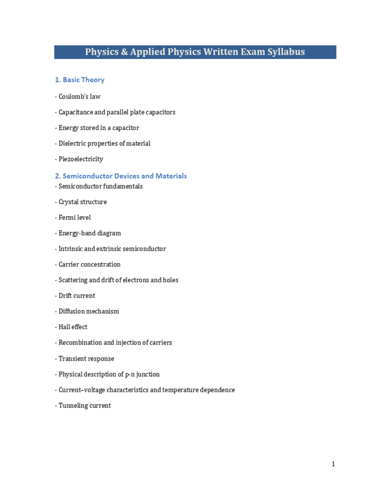 Written - Exam - Syllabus - Physics - Applied Phy. | PDF | Amplifier ...