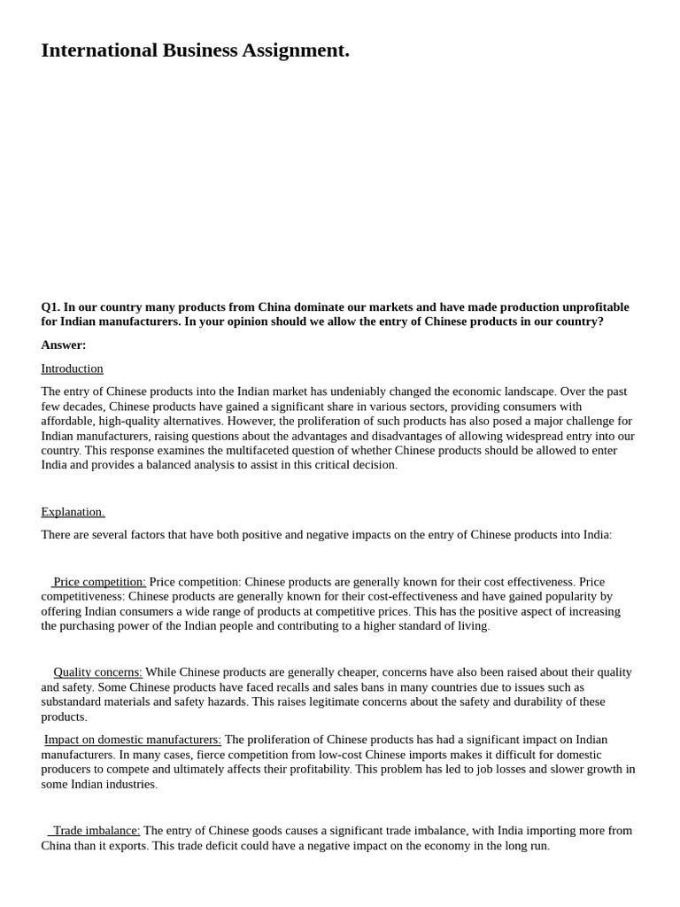 International Business Assignment | PDF | Tariff | Non Tariff Barriers ...