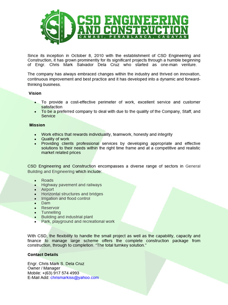 1 - CSD Eng & Const. - Company Profile | PDF | License