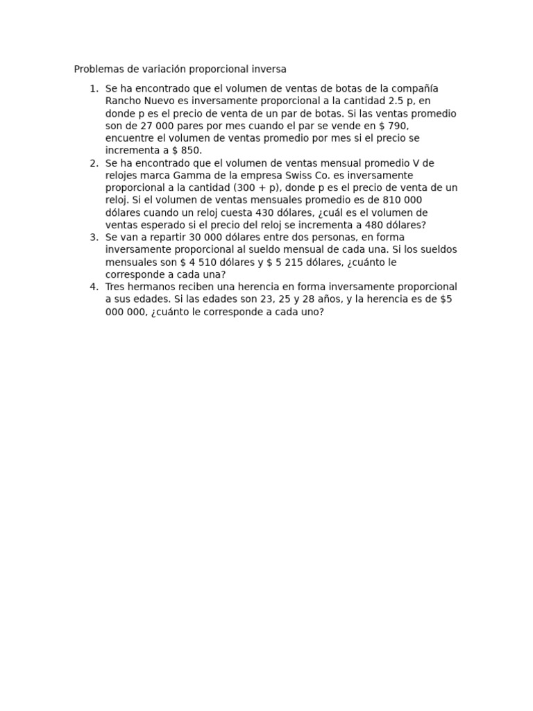 Problemas de variación inversa | PDF