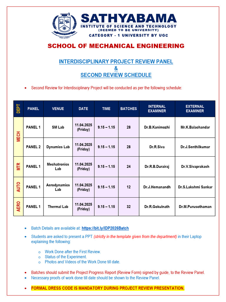 IDP Second Review Panel & Review Schedule | PDF