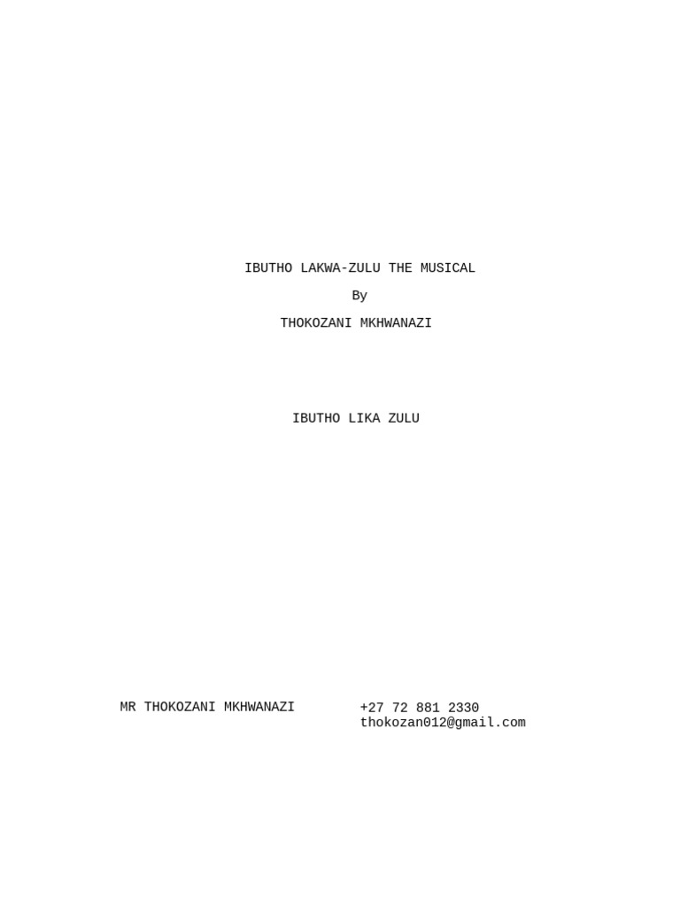 Ibutho Lakwa-Zulu The Musical Fu | PDF