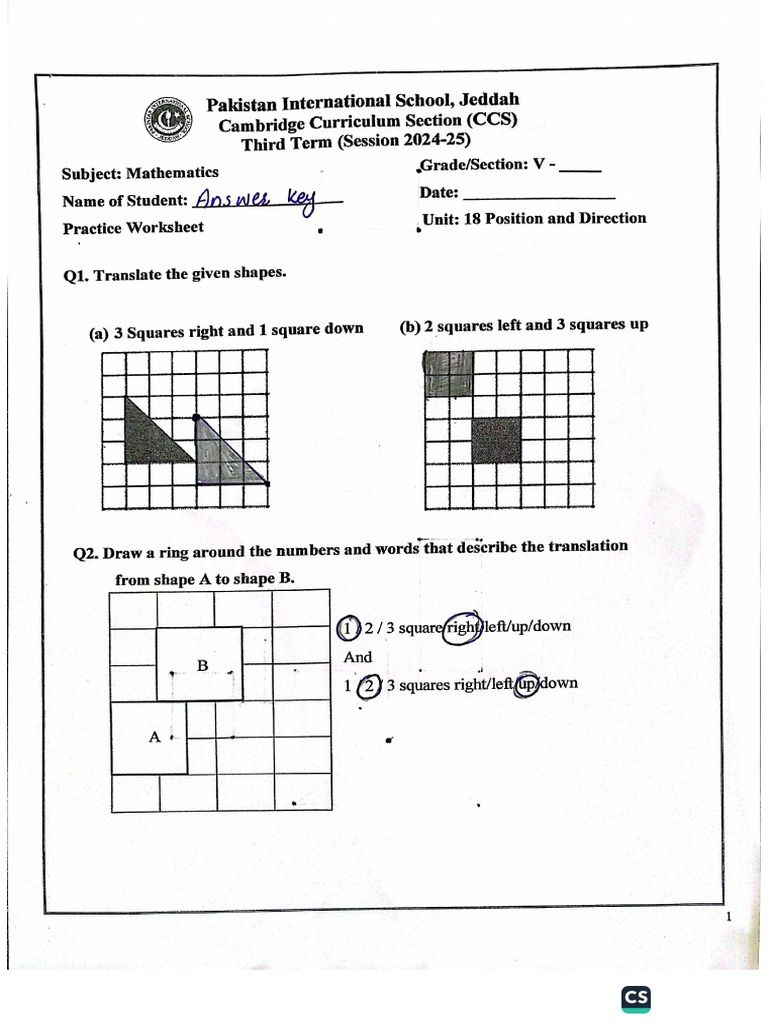 GR 5 Math Practice Sheet Answer Key Unit 18 | PDF