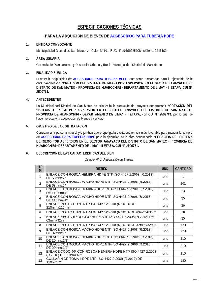 027-2023-RCJS - MDSM - Et - Req. Mat. de Accesorios para Tuberia Hdpe | PDF