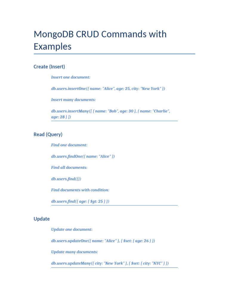 MongoDB CRUD Commands | PDF