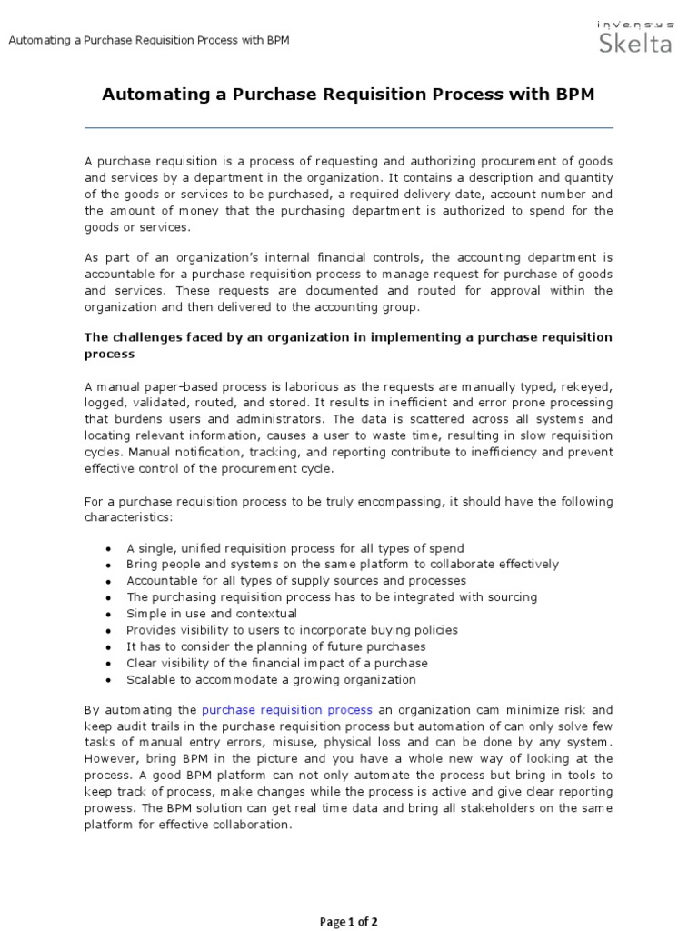 Automating A Purchase Requisition Process With BPM | PDF | Business ...