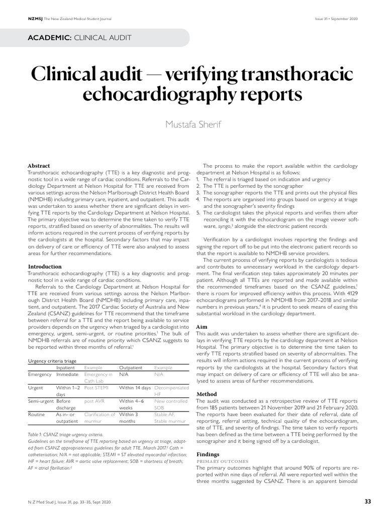 Clinical Audit Verifying Transthoracic Echocardiography Reports | PDF ...