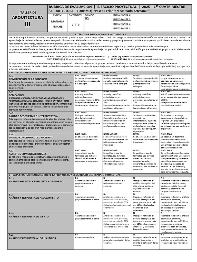 Rubrica Ejercicio 1er Ejercicio Proyectual 2025 | PDF