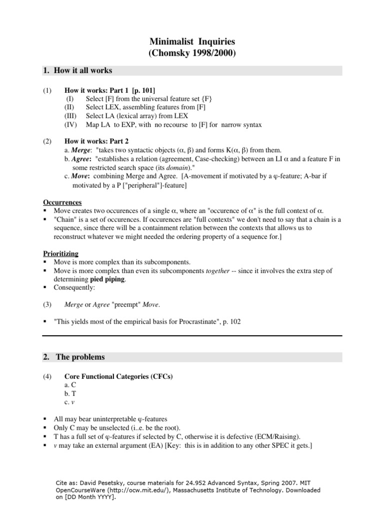 MIT CourseWare Minimalist Inquiries by David Pesetsky | PDF | Semantics | Grammar