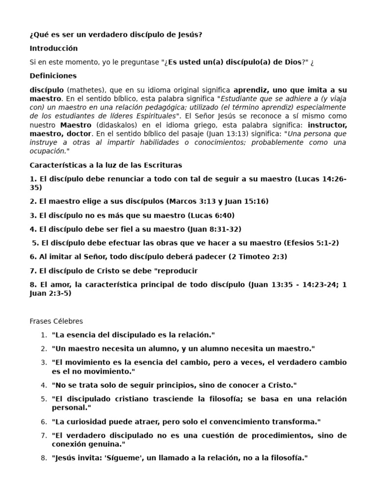 BOSQUEJO Qué Es Ser Un Verdadero Discípulo de Jesús | PDF | Jesús ...