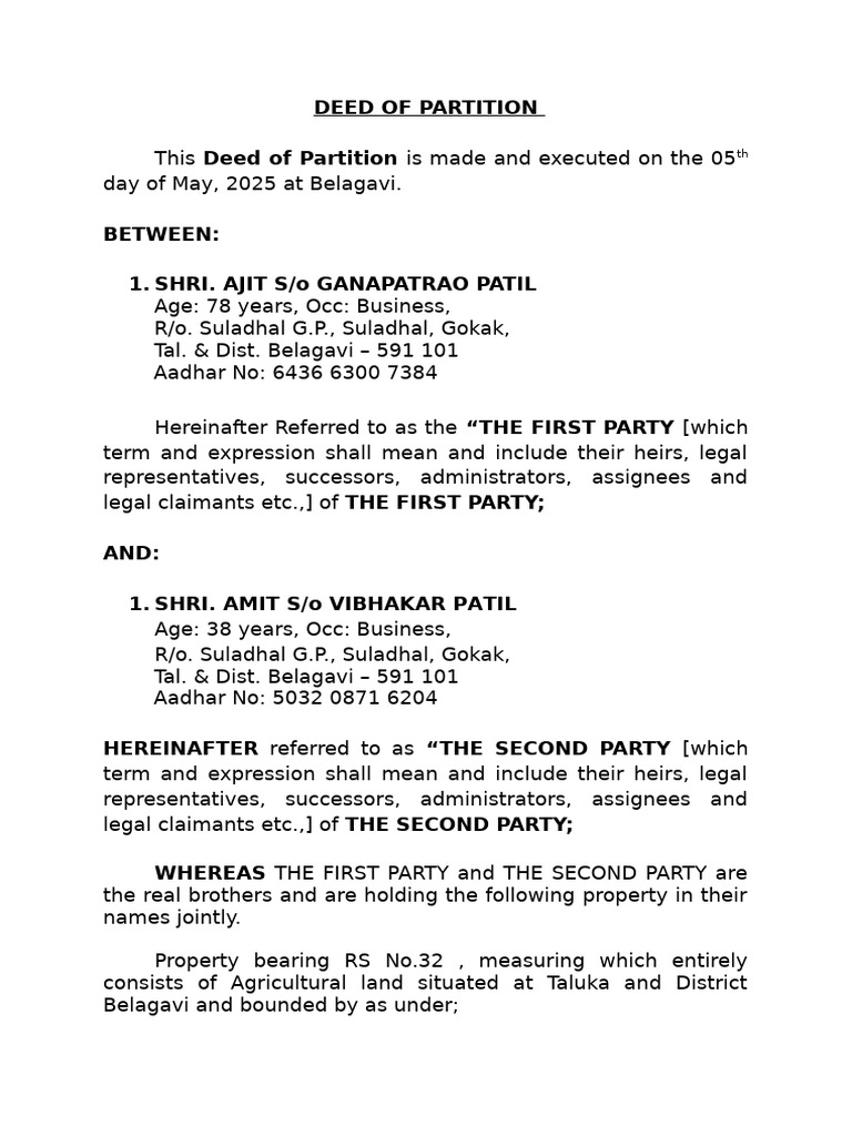 Deed of Partition Deed of Partition | PDF | Common Law | Private Law
