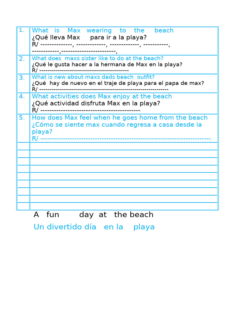 Cuento: Un día divertido en la playa | PDF