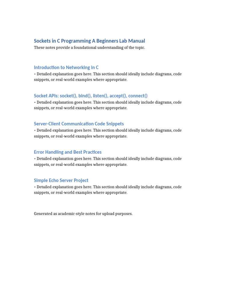 Sockets in C Programming A Beginners Lab Manual | PDF