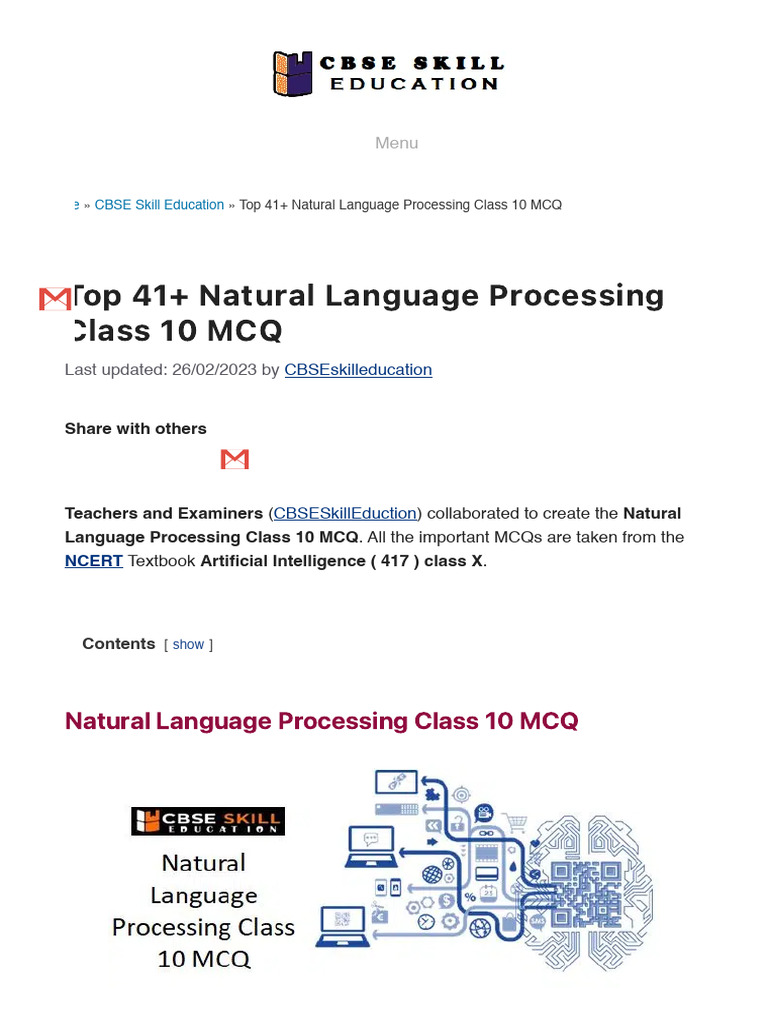 Top 41+ Natural Language Processing Class 10 MCQ - CBSE Skill Education ...