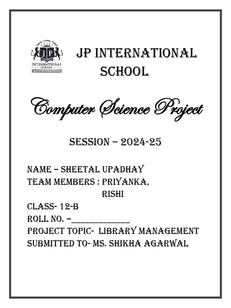 Cs Projct On Library Management | PDF | Libraries | Computing