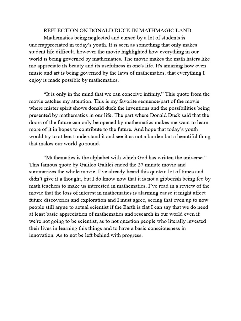 Reflection On Donald Duck in Mathmagic Land | PDF