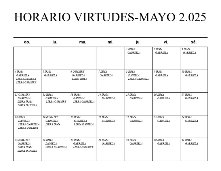 Horario Mayo Virtudes | PDF