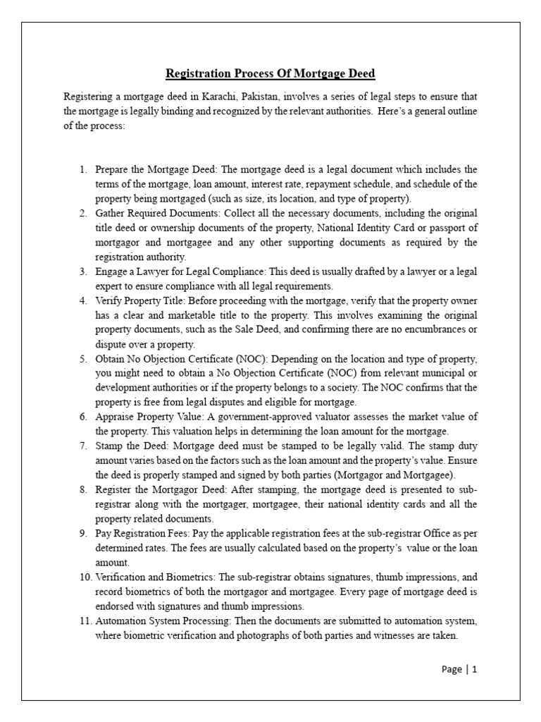 Mortgage Deed Registration Process in Sindh | PDF | Mortgage Law | Real ...