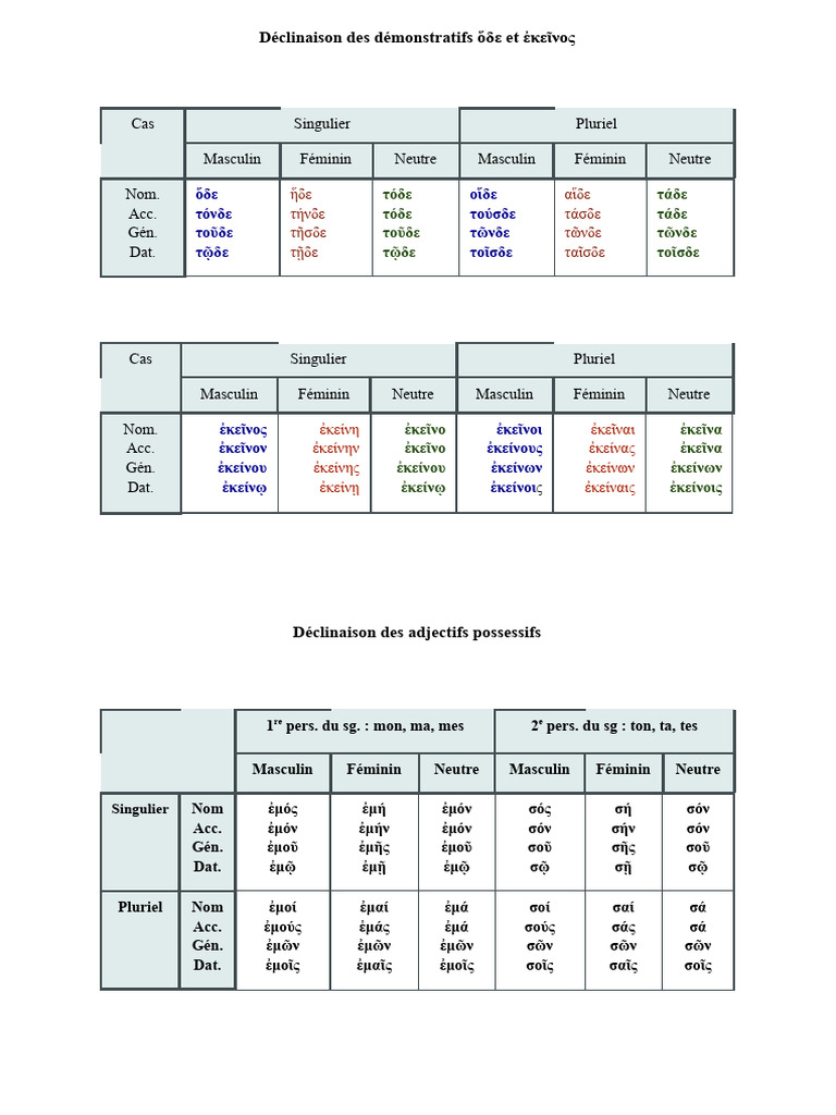 Déclinaison Des Démonstratifs | PDF