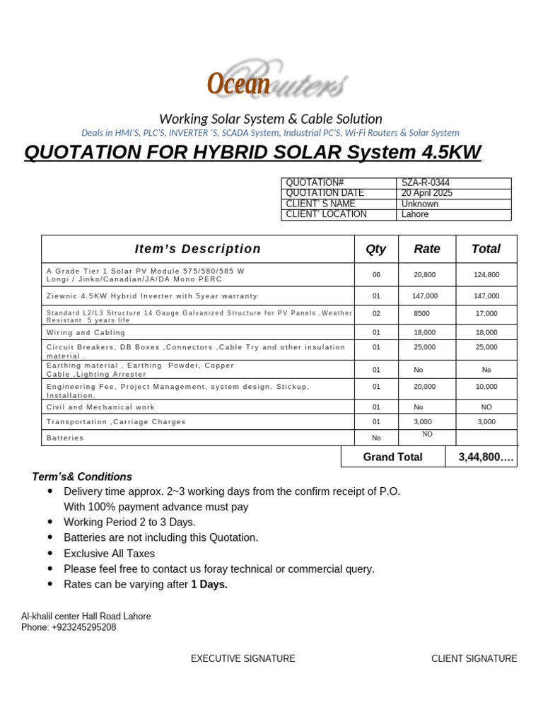 Quotation - For - Solar - System - 4.5kw 2 | PDF | Photovoltaics ...