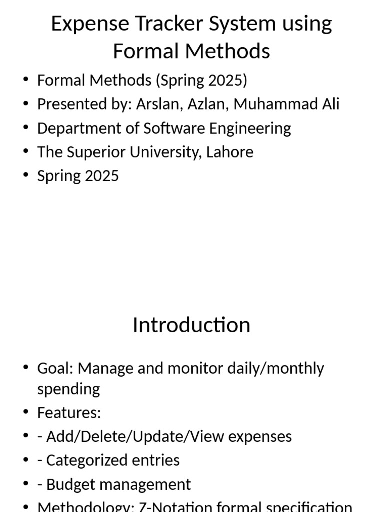 Expense Tracker Project Presentation | PDF | Formal Verification ...