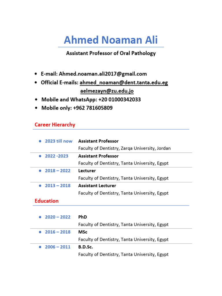 Ahmed Noaman Ali: Assistant Professor of Oral Pathology | PDF ...