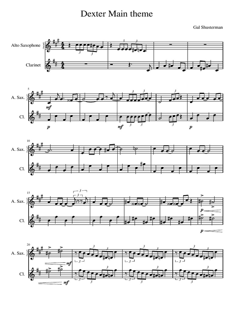 Dexter Main Theme-Score - and - Parts | PDF | Saxophone | European ...