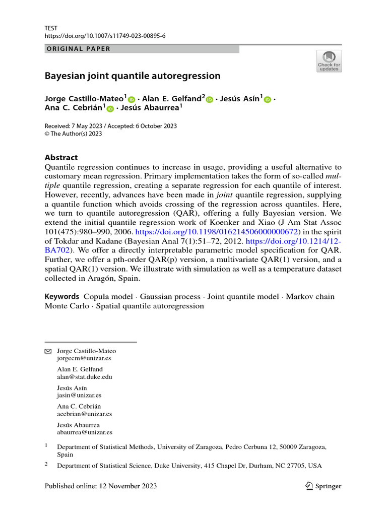 Bayesian Joint Quantile Autoregression Pdf Prediction Regression Analysis