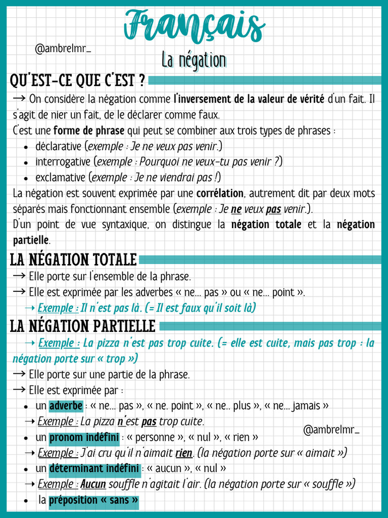 Types de Négation en Français | PDF | Phrase | Interprétation (Philosophie)